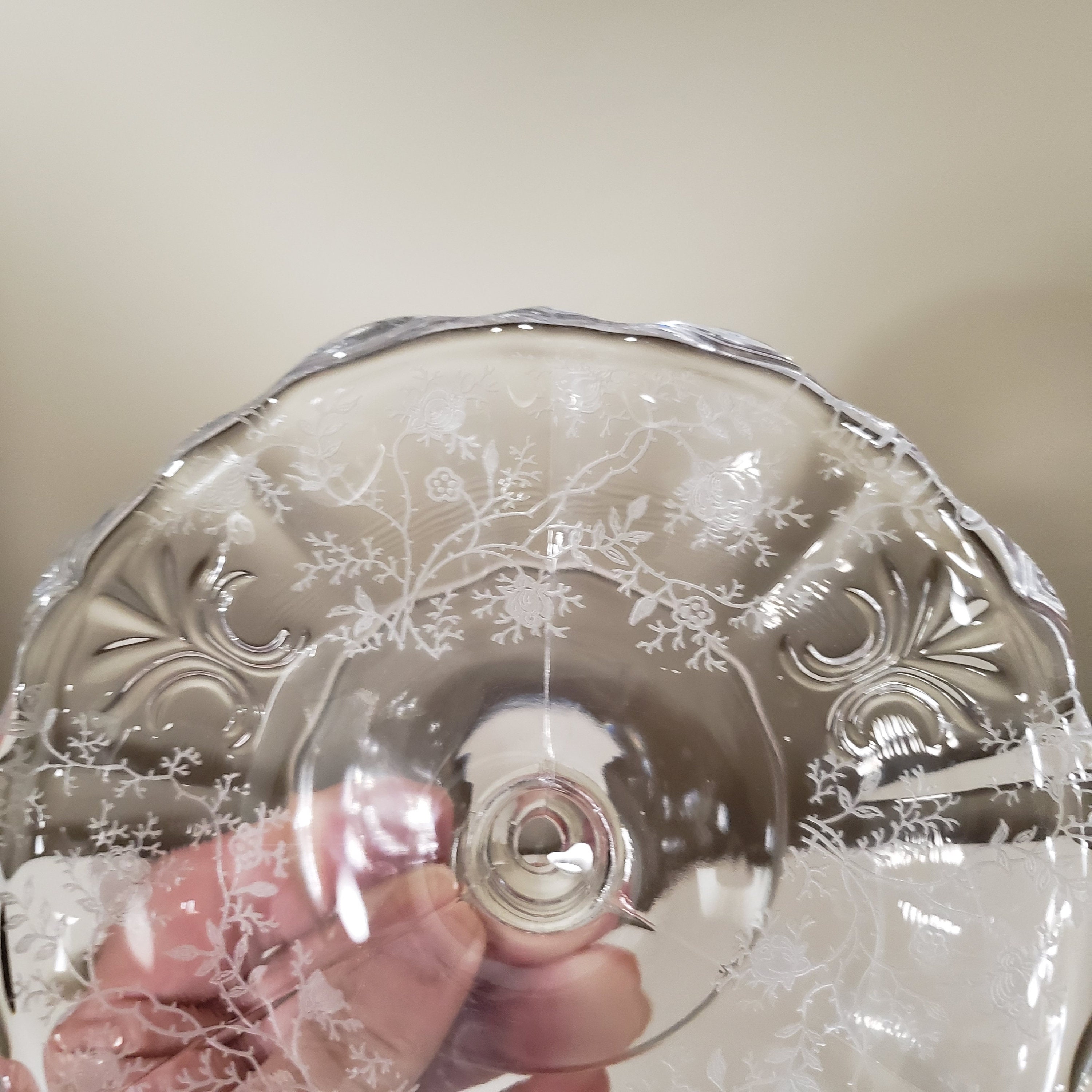 Fostoria Glass Footed Cheese Stand With Chintz Etch | Etsy