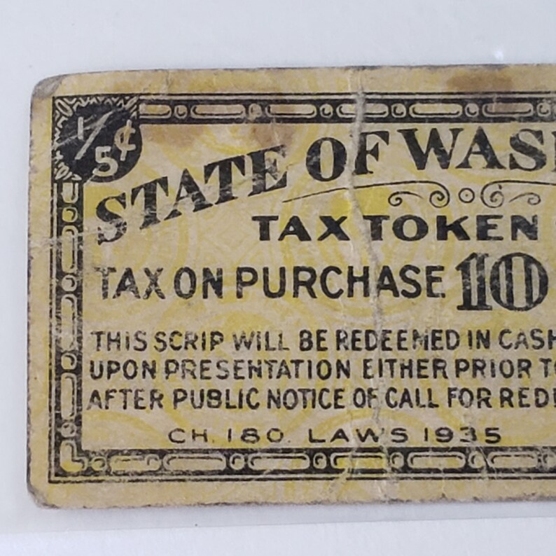 1935 State Of Washington Tax Token Scrip Series C | Etsy