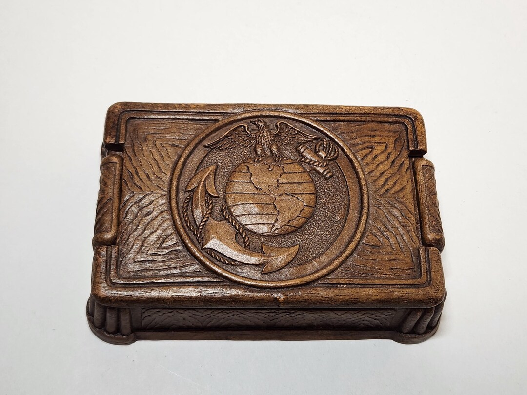 Estate Syroco Wood Cigarette Box With US Marine Emblem on Lid - Etsy
