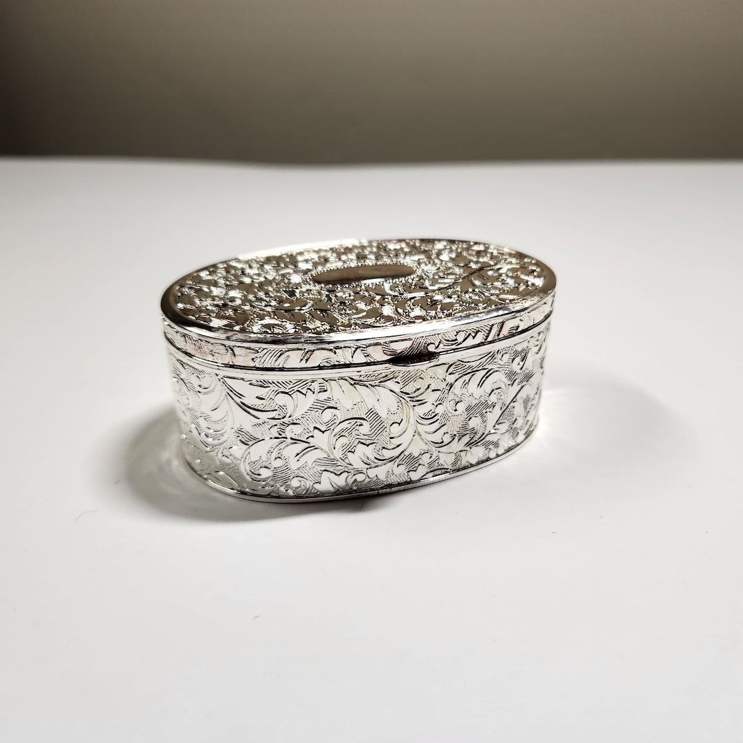 Vintage Silver Baroque Jewelry Box by Wm. Rogers, Onieda in Original ...