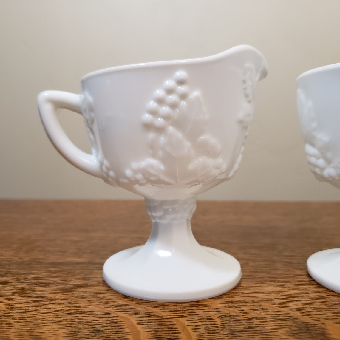 Indiana Milk Glass Creamer and Open Sugar With Harvest Pattern - Etsy