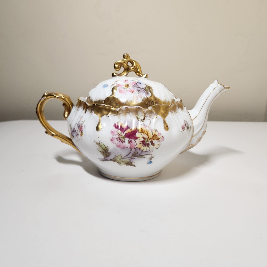 Limoges Tea Pot With Flowers and Gold Trim - Etsy