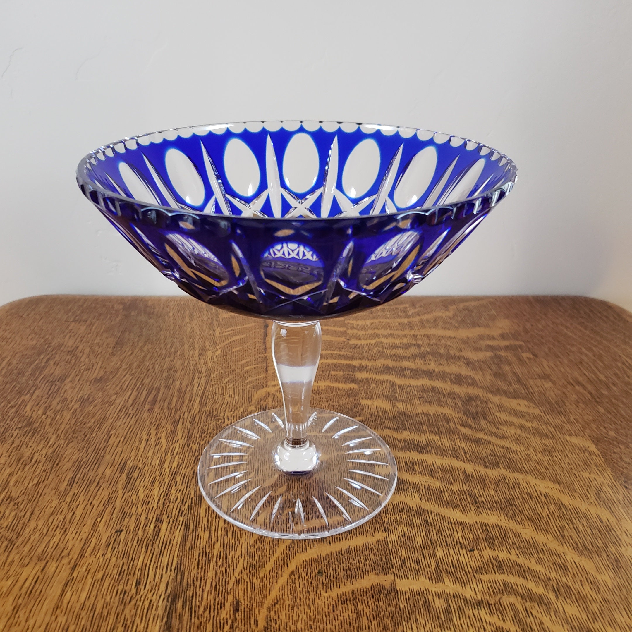 Crystal Compote Cobalt Blue Cased Cut to Clear - Etsy