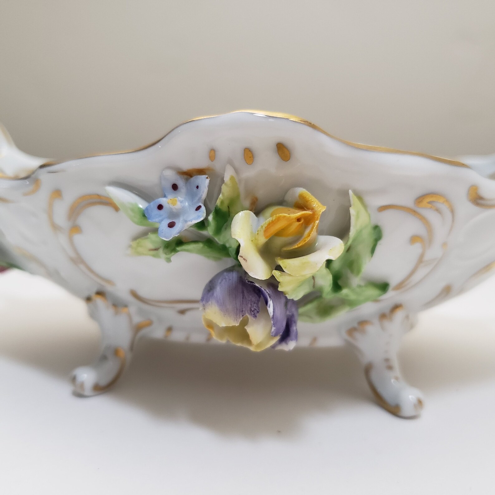 Ornate Footed Dresden Two Handled Basket With Applied Flowers - Etsy