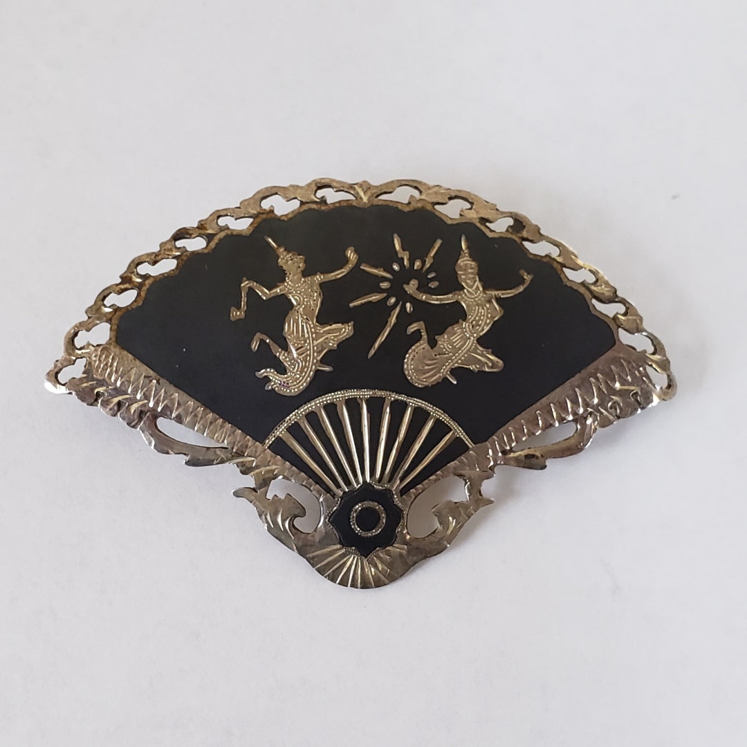Sterling Silver Siam Fan Brooch - Etsy