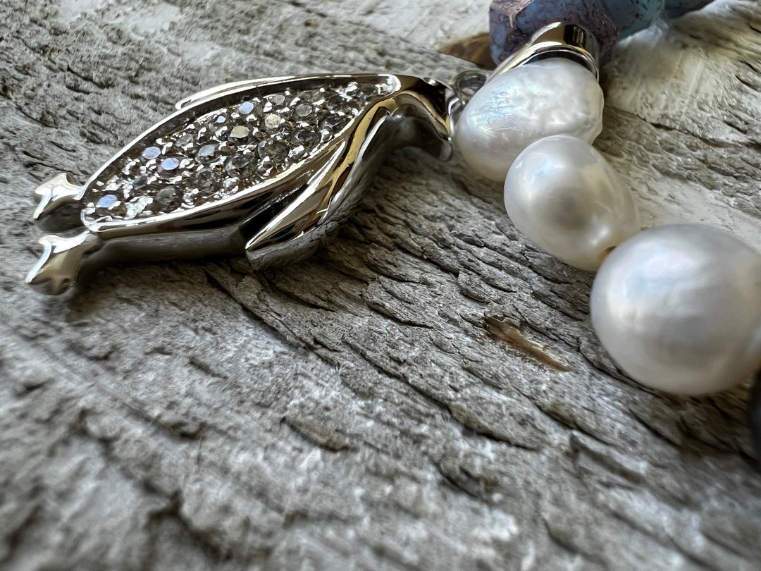 Crystal Penguin Pendant Pearl and Sapphire Necklace, Penguins, Penguin ...