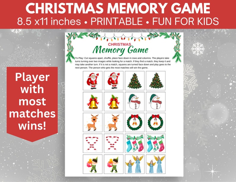 Christmas Memory Game Printable Family Game Kids Game - Etsy