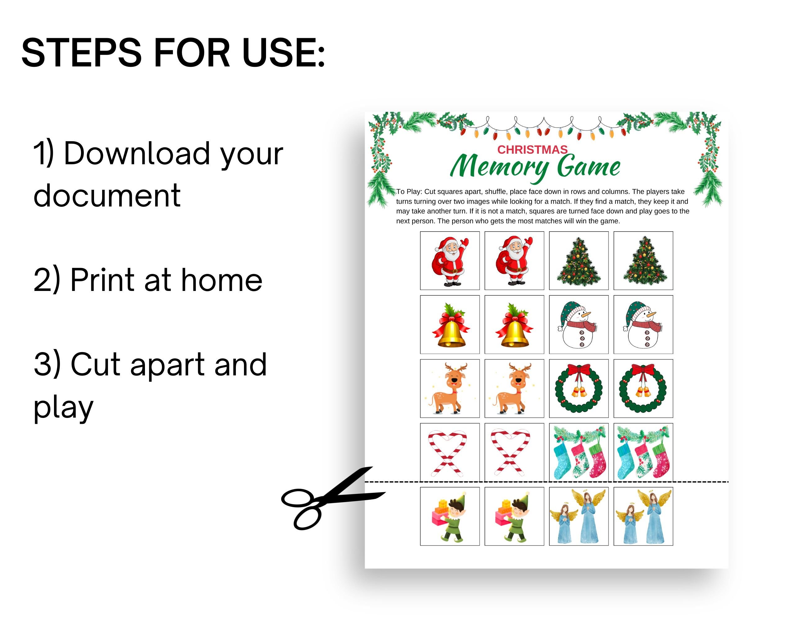 Christmas Memory Game Printable Family Game Kids Game - Etsy