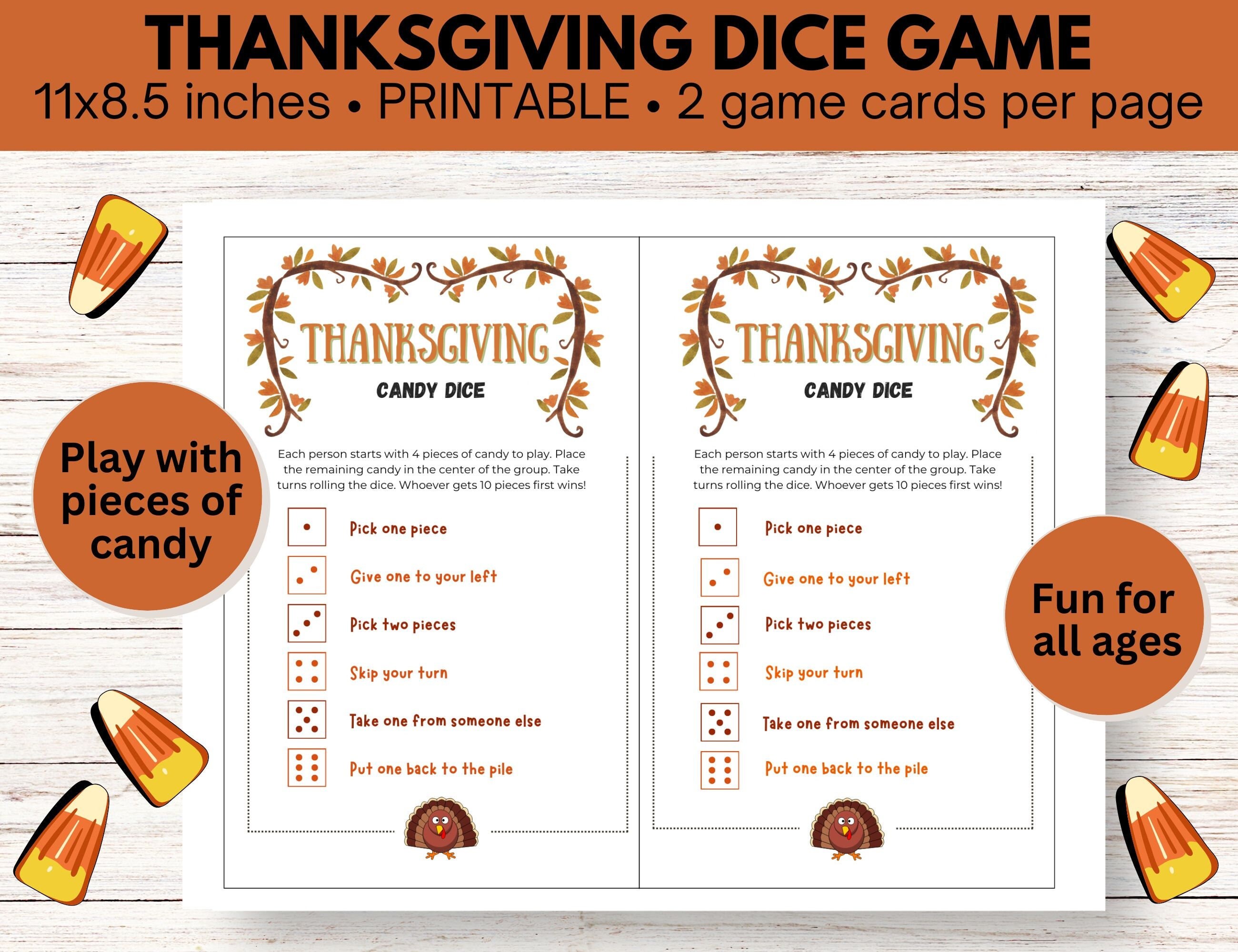 Thanksgiving Candy Dice Game Family Activity Party - Etsy