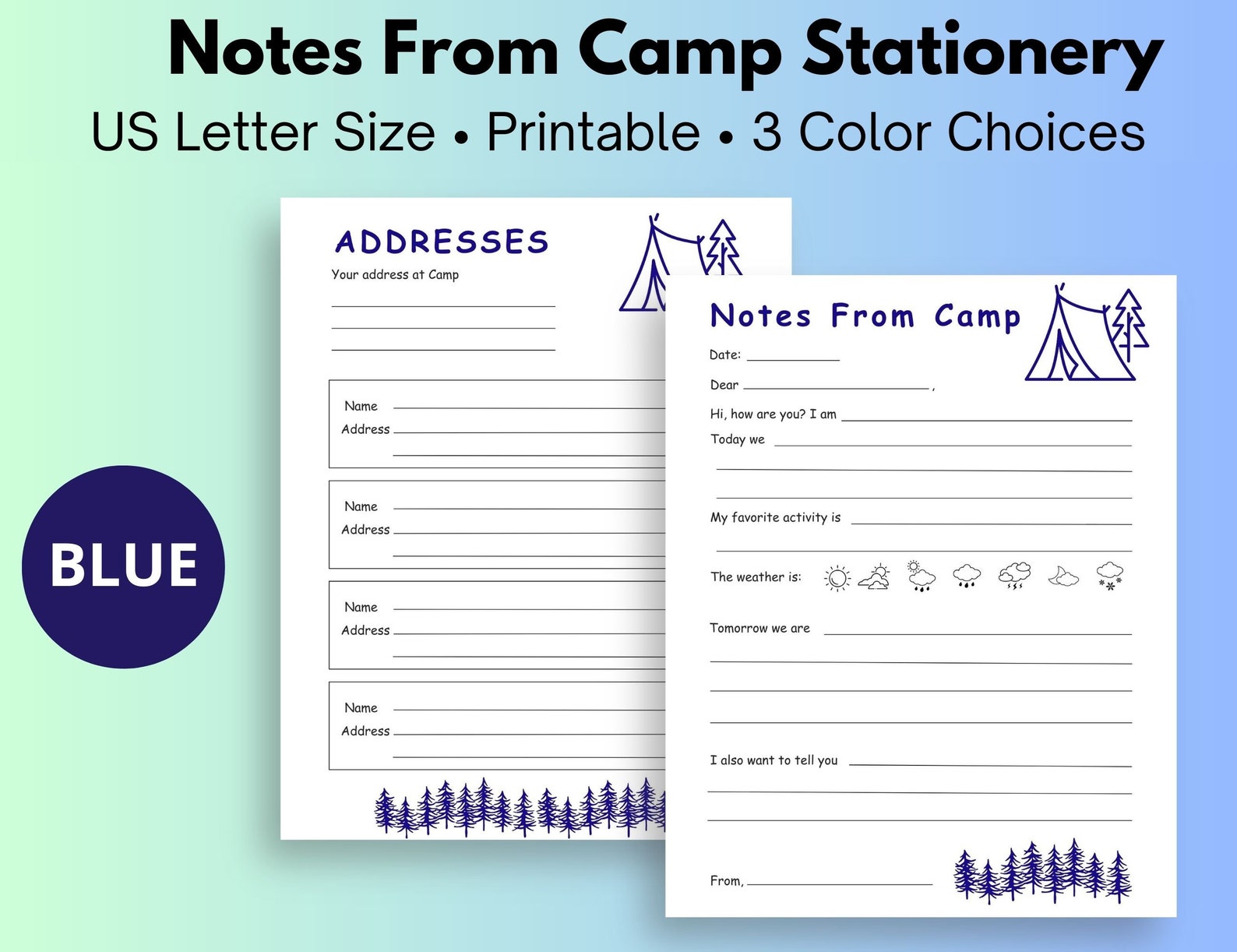 Summer Camp Stationery, Prompted Fill-in Notes (digital Download) - Etsy
