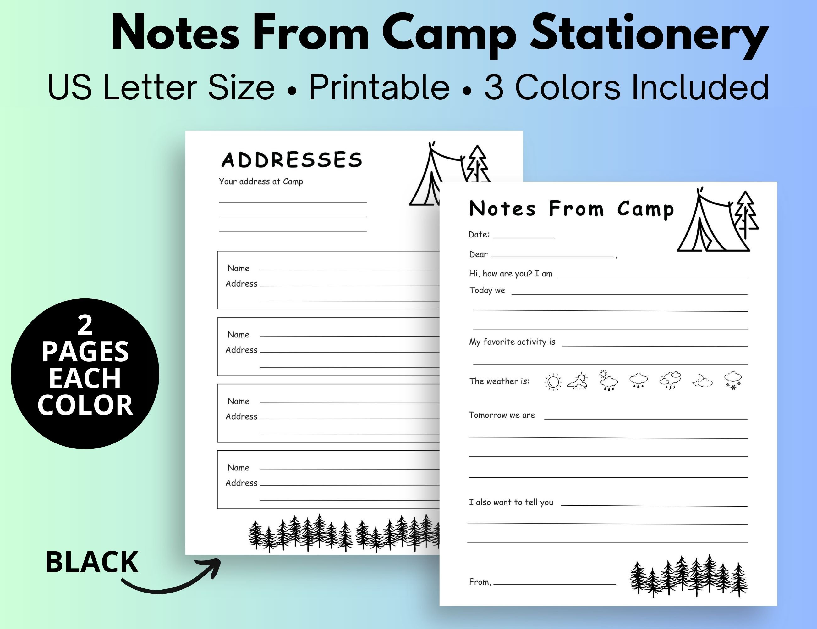 Summer Camp Stationery, Prompted Fill-in Notes (digital Download) - Etsy
