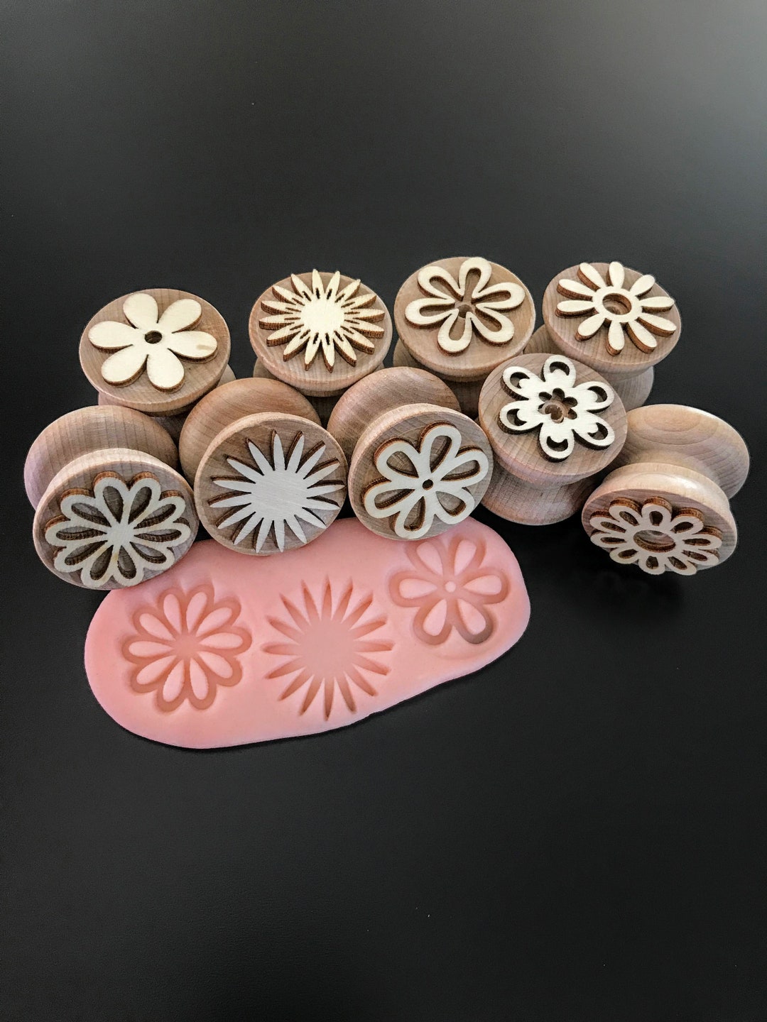 Bold Wooden Flower Stampers || Playdough Stamps for Toddler Kid ...