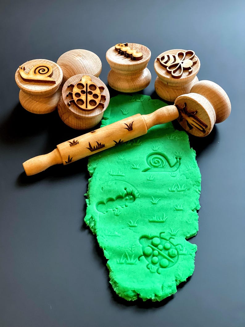 Wooden Garden Bug Stampers | Set of 6 Playdough Tools | Sustainably ...