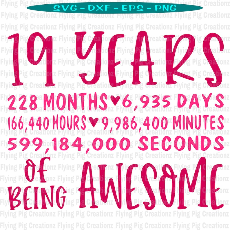 19 Years Old Svg 19th Birthday Svg Nineteen Svg 19 and - Etsy