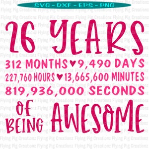 26 Years Old Svg, 26th Birthday Svg, Twenty-six Svg, 26 and Awesome Svg ...