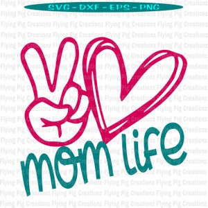 Peace Love Mom Life Svg, Mom Life Svg, Peace Fingers Svg, Motherhood ...