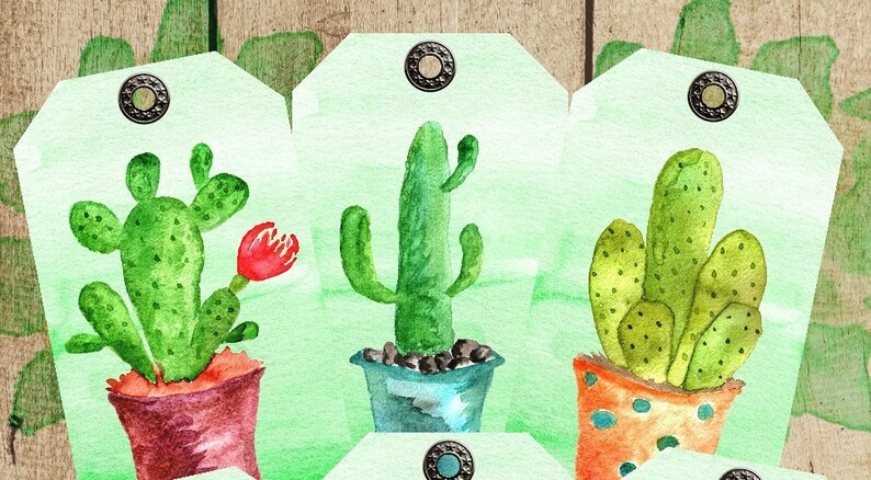 Cactus Tags,six Printable Cactus Tags, Desert Bloom Tags, Watercolor ...