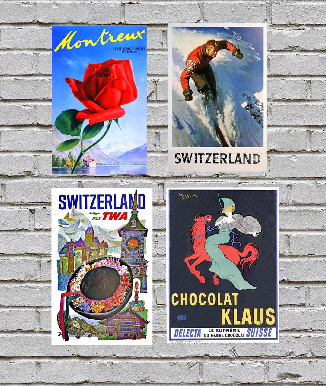 Swiss Travel Posters Set of 4 Vintage Full Size Posters. Switzerland ...