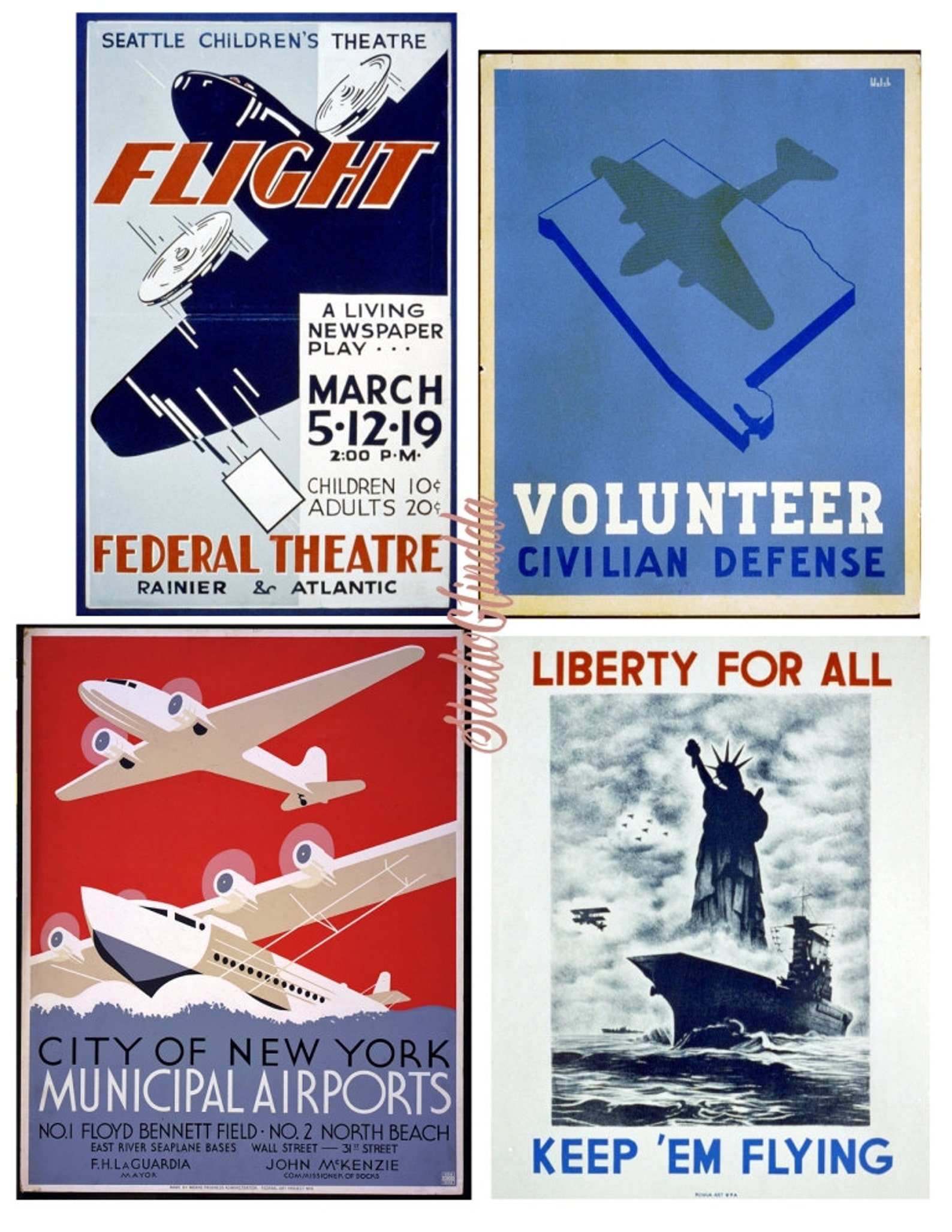 WPA Posters. 20 Prints on 5 Collage Sheets, Aviation, Math, National ...