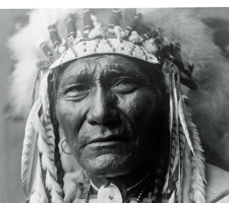 Ghost Bear Portrait by Edward Curtis, Crow Indian Montana, Feathers ...