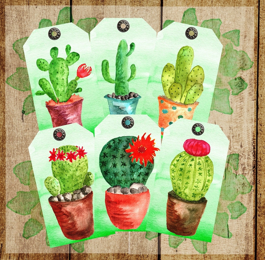 Cactus Tags,six Printable Cactus Tags, Desert Bloom Tags, Watercolor ...