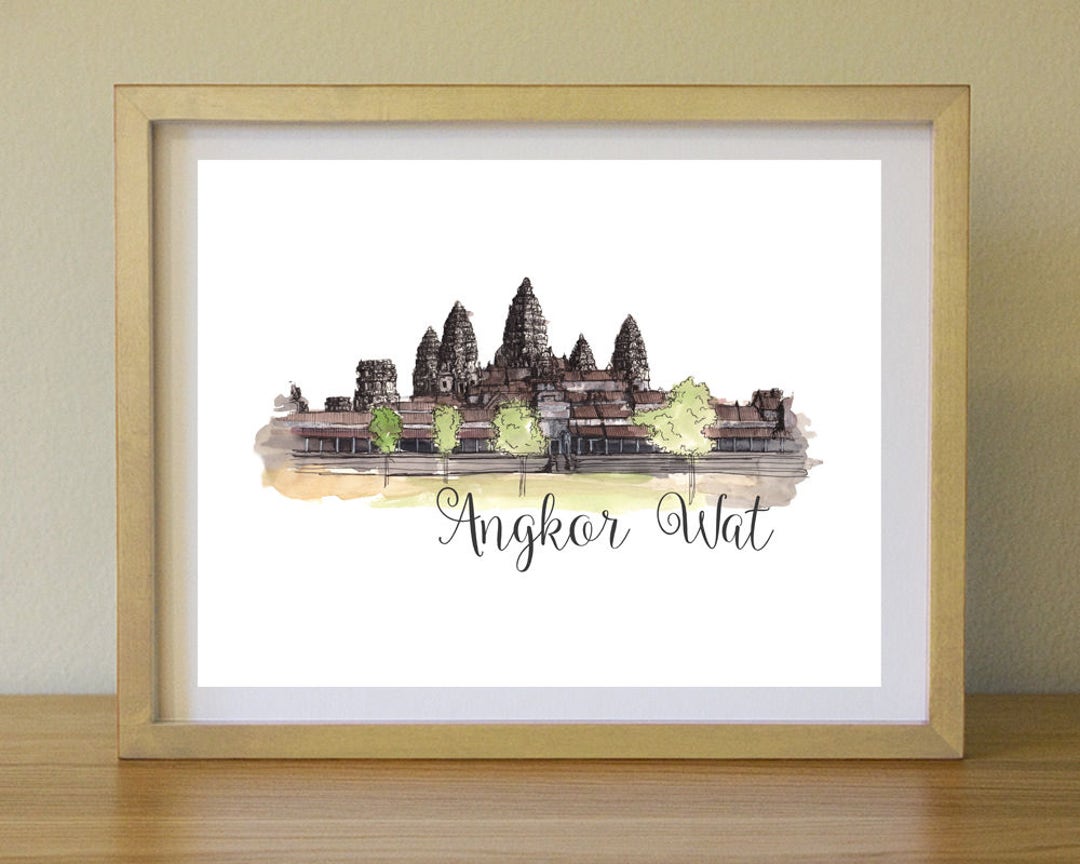 Angkor Wat Printable, Angkor Wat Water Color Art, Cambodian Landmark ...