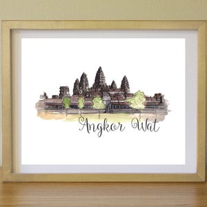 Angkor Wat Printable, Angkor Wat Water Color Art, Cambodian Landmark ...