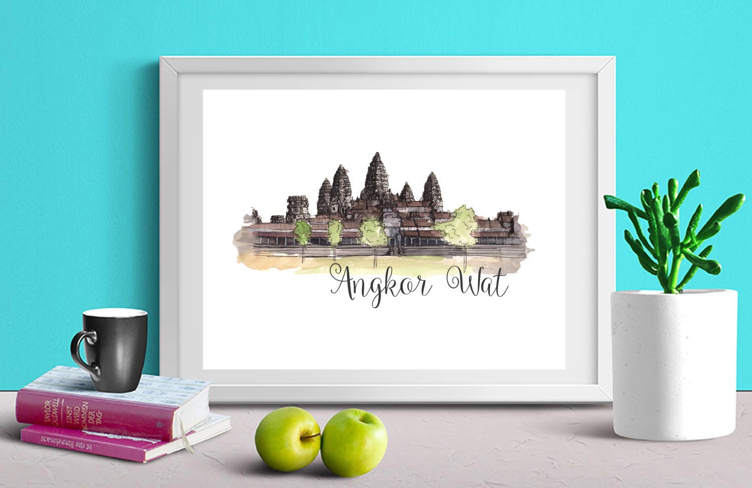Angkor Wat Printable, Angkor Wat Water Color Art, Cambodian Landmark ...
