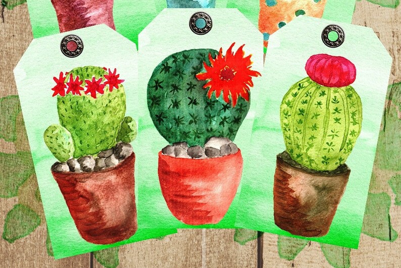 Cactus Tags,six Printable Cactus Tags, Desert Bloom Tags, Watercolor ...