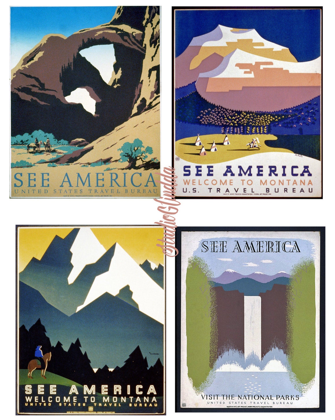 WPA Posters ART DECO 1930s Travel Promotion, Vintage American ...