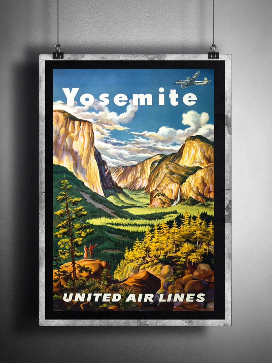 Vintage Yosemite National Park Travel Poster, Half Dome, Glacier Point ...