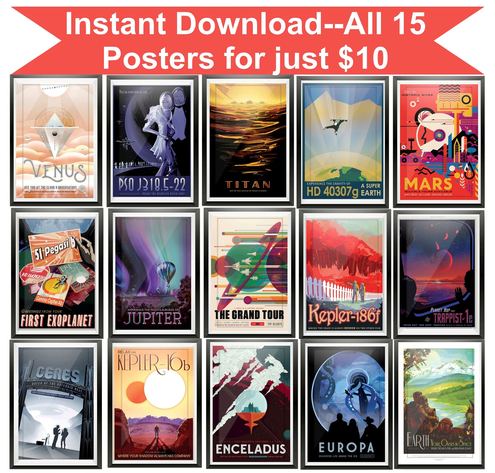 NASA Posters, Complete 15 Piece Set, Instant Download, NASA Print ...