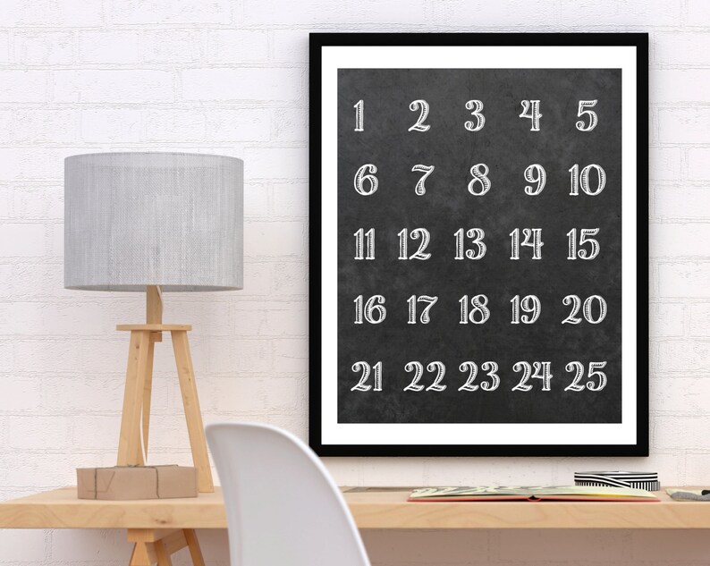 Chalkboard Numbers Printable, Numbers 1 to 25 Poster, Kid's Room Decor ...