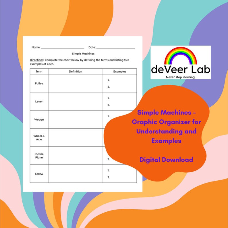 Simple Machines – Graphic Organizer for Understanding and Examples - Etsy