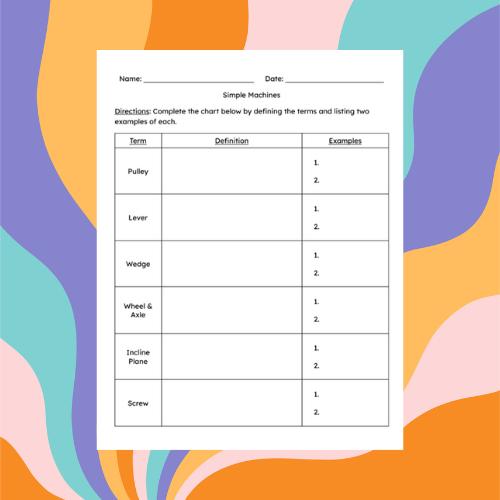 Simple Machines – Graphic Organizer for Understanding and Examples - Etsy