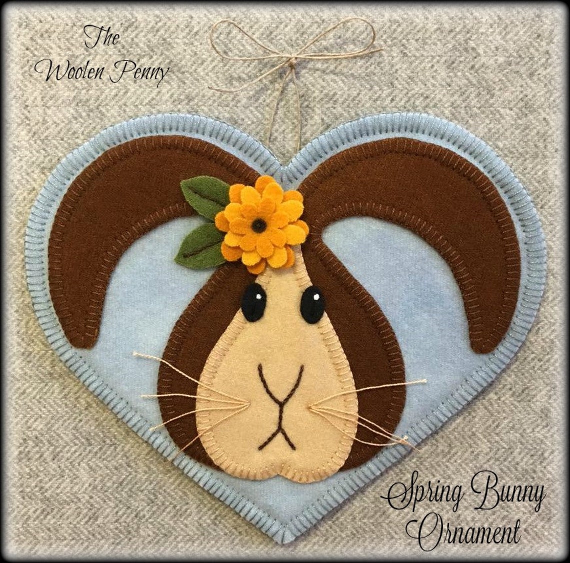 Spring Bunny Hanging Heart Ornament Wool Applique Pattern - Etsy