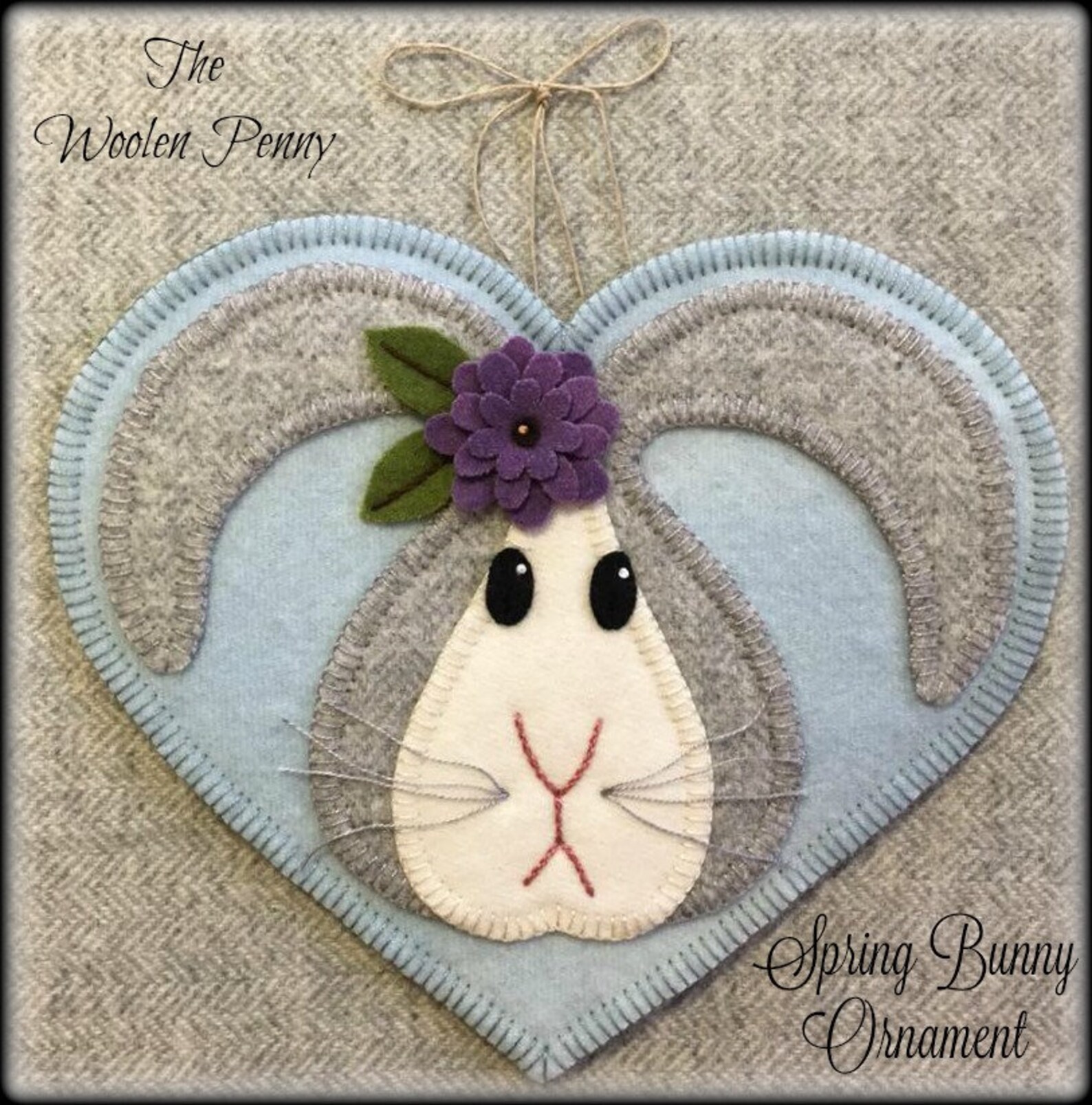 Spring Bunny Hanging Heart Ornament Wool Applique Pattern - Etsy
