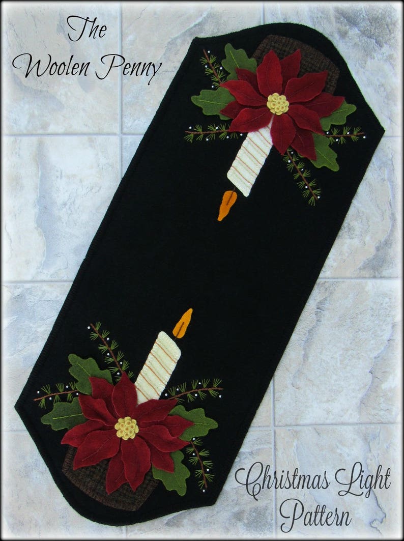Christmas Light Wool Applique Penny Rug Table Runner PDF PATTERN - Etsy