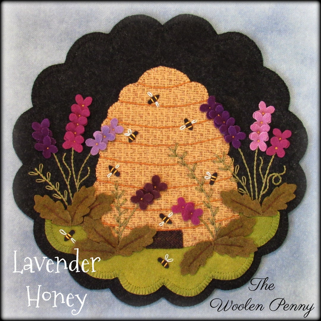 Lavender Honey Wool Applique Table Mat *PATTERN* Beeskep Flowers Spring ...