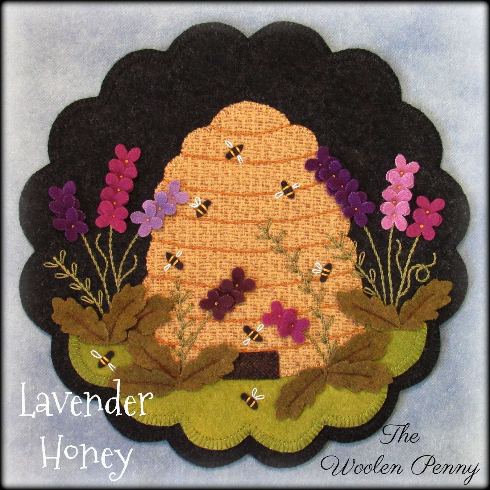 Lavender Honey Wool Applique Table Mat PATTERN Beeskep | Etsy