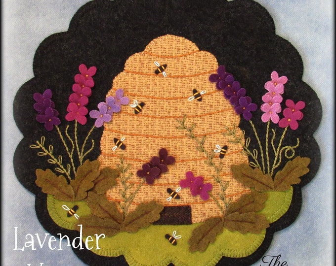 Lavender Honey Wool Applique Table Mat *PATTERN* Beeskep Flowers Spring ...