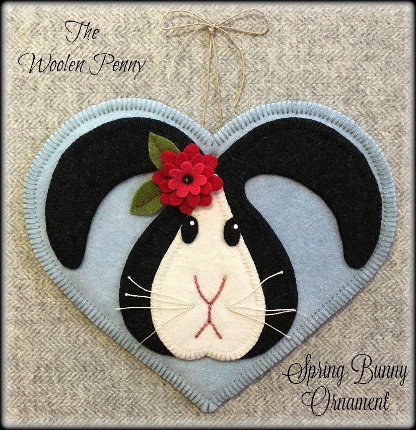 Spring Bunny Hanging Heart Ornament Wool Applique Pattern - Etsy