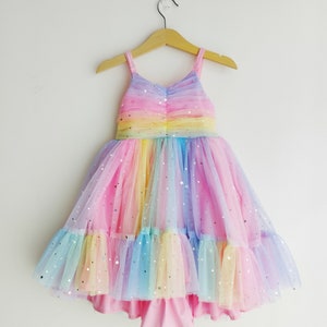Handmade Rainbow Sparkles Tulle Birthday Girl Toddler Dress Ruffle ...