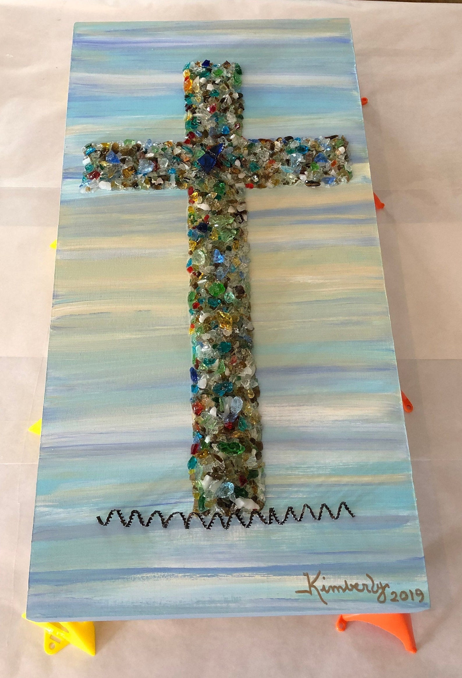 SOLD - Crushed Glass Cross - Crushed Glass Art - Made to Order Designs ...