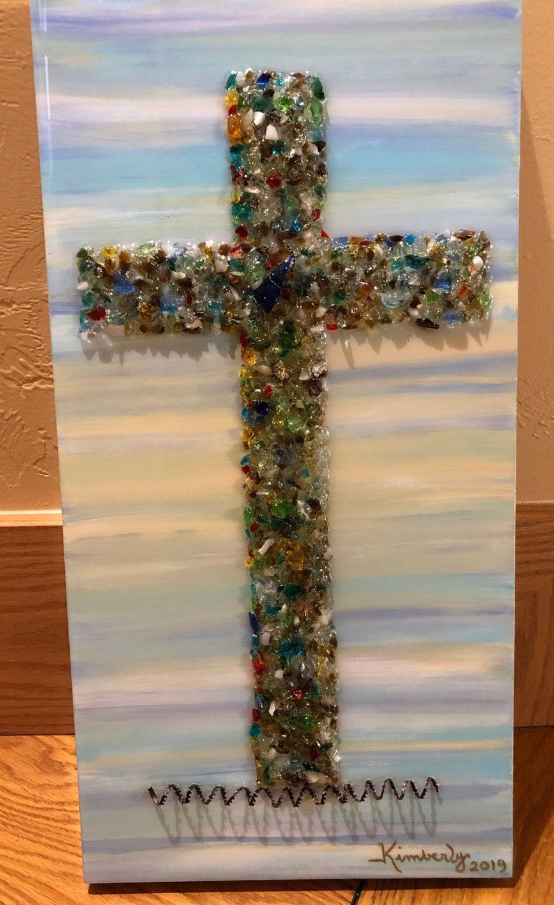 SOLD Crushed Glass Cross Crushed Glass Art Made to Order Designs by ...
