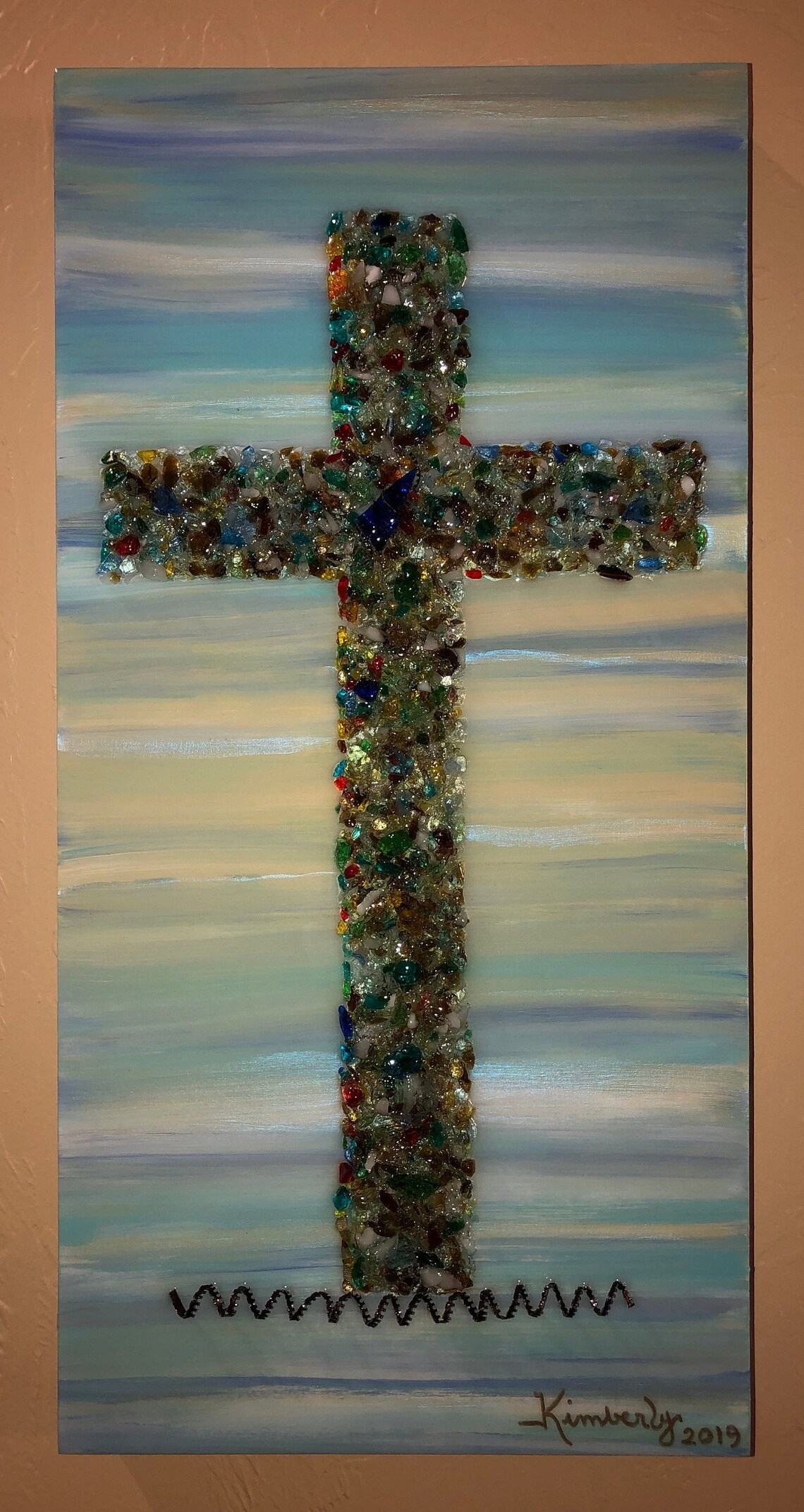SOLD - Crushed Glass Cross - Crushed Glass Art - Made to Order Designs ...