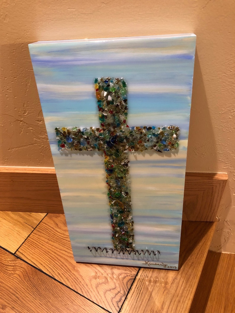 SOLD Crushed Glass Cross Crushed Glass Art Made to Order - Etsy Canada