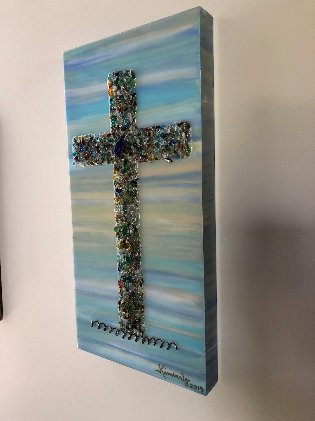 SOLD - Crushed Glass Cross - Crushed Glass Art - Made to Order Designs ...