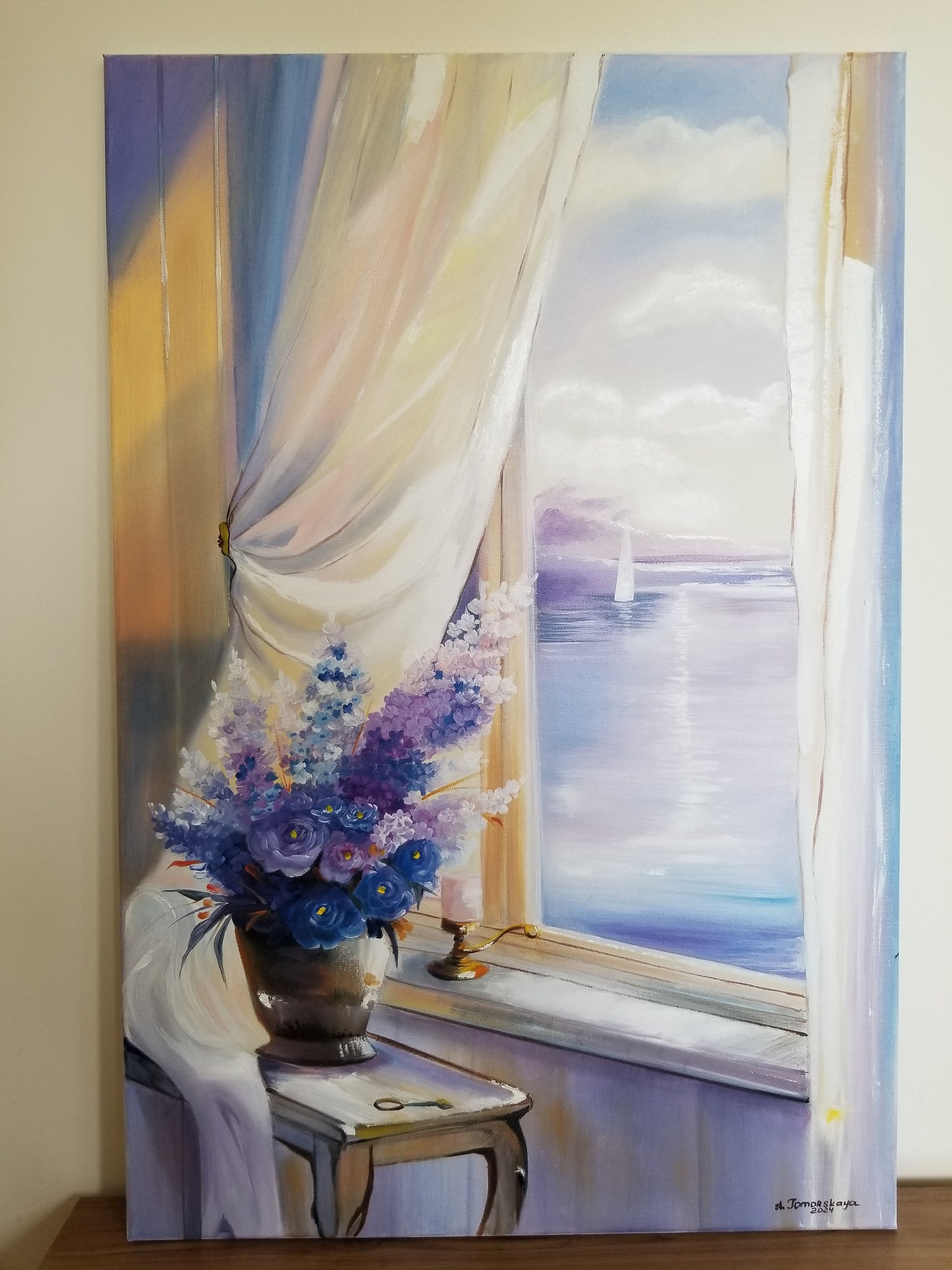 View From the Window | 24x36 Vertical Oil Painting | Seascape Through ...