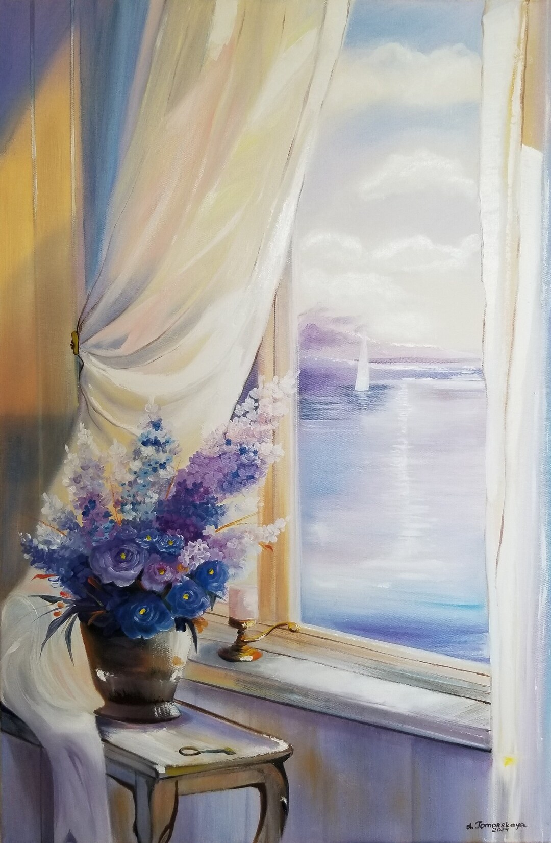 View From the Window | 24x36 Vertical Oil Painting | Seascape Through ...